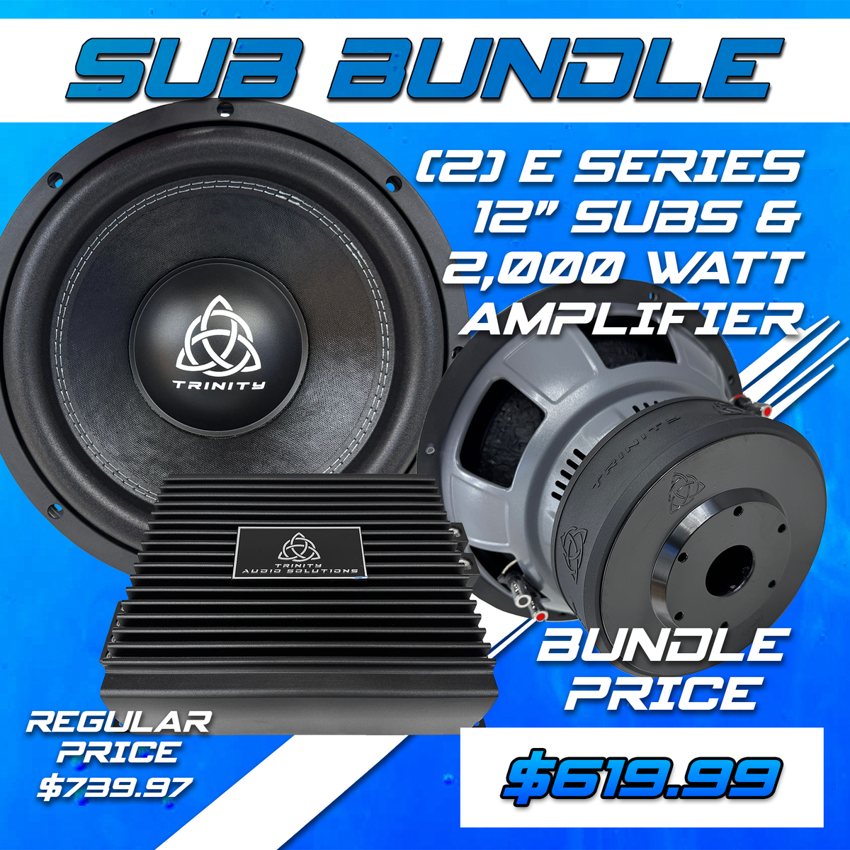 Trinity Audio Dual E Series 12" Subwoofers & 2000.1v2 2,000 Watt Monob ...