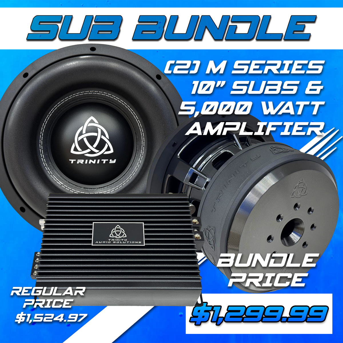 Trinity Audio Dual M Series 10" Subwoofers & 5000.1v2 5,000 Watt Monob ...