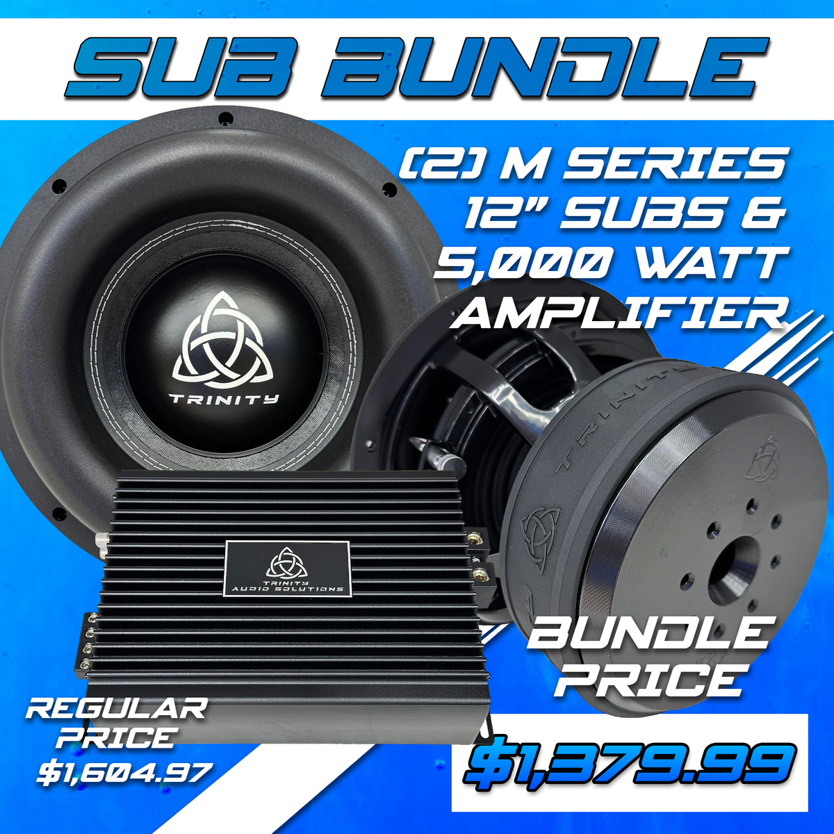 Trinity Audio Dual M Series 12" Subwoofers & 5000.1v2 5,000 Watt Monob ...