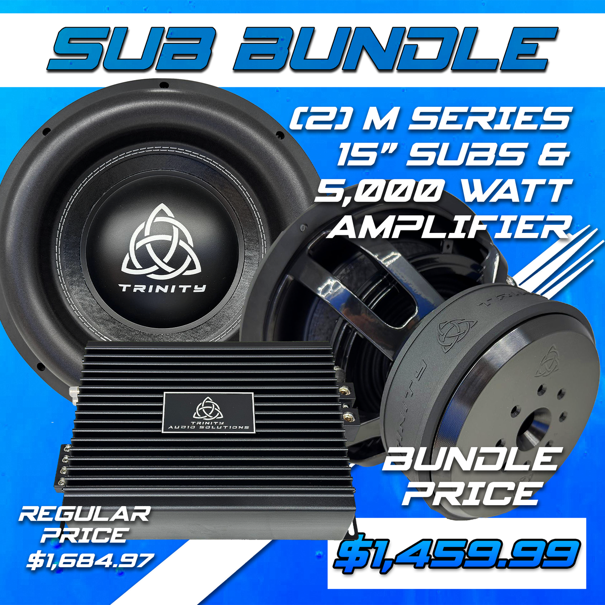 Trinity Audio Dual M Series 15" Subwoofers & 5000.1v2 5,000 Watt Monob ...