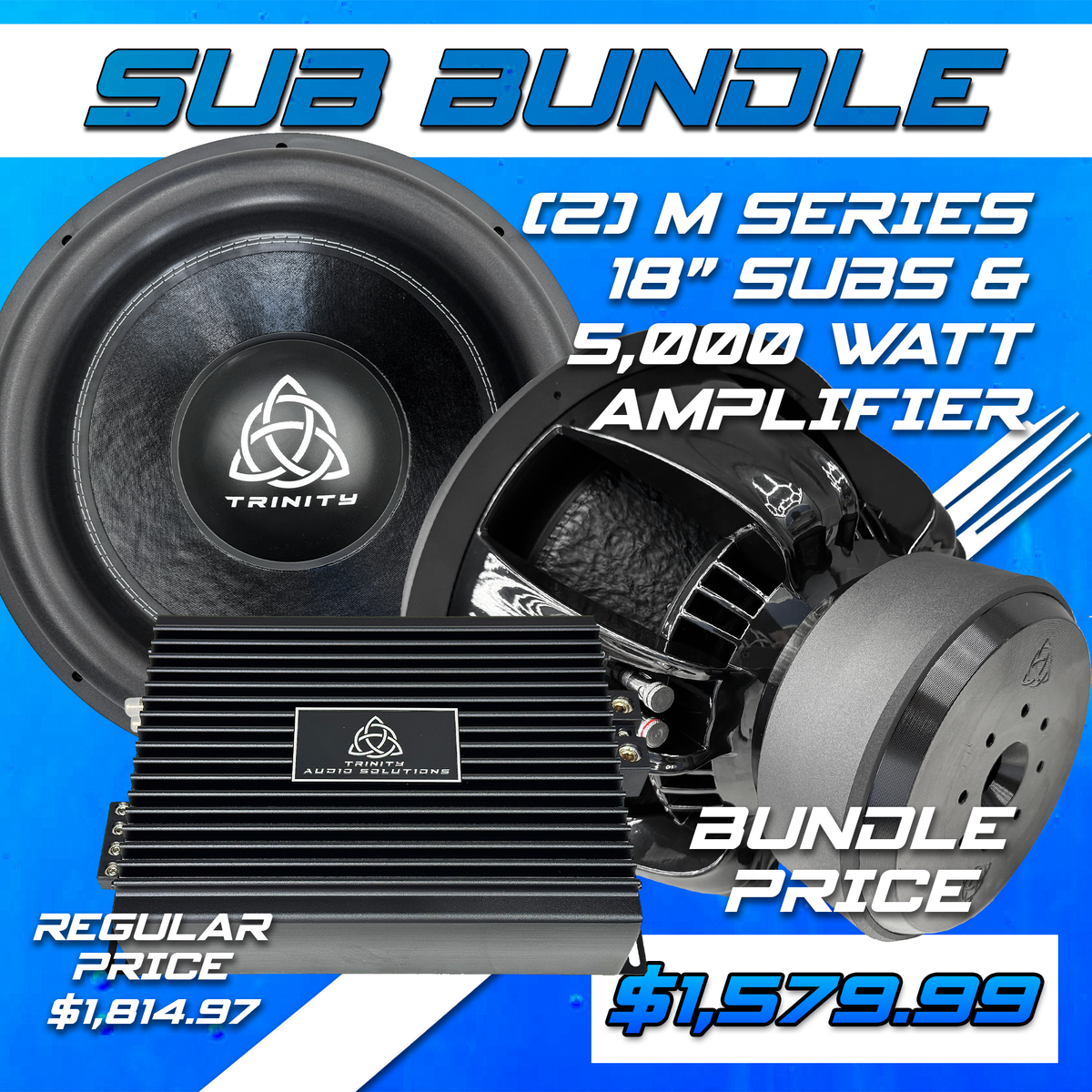 Trinity Audio Dual M Series 18" Subwoofers & 5000.1v2 5,000 Watt Monob ...