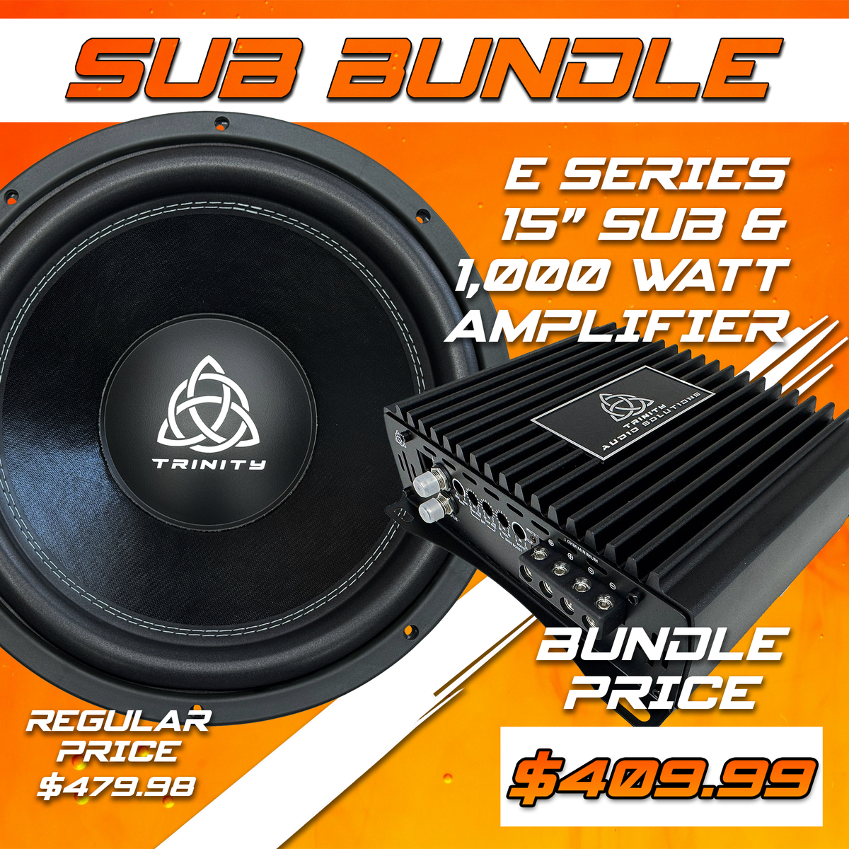 Trinity Audio Single E Series 15" Subwoofer & 1000.1v2 1,000 Watt Mono ...
